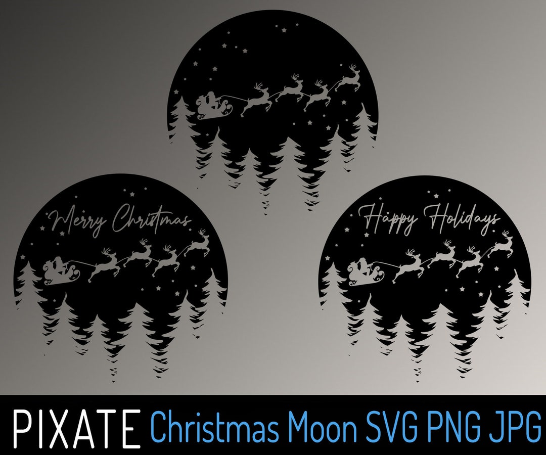 Santa's Flying Reindeer Clipart, Christmas Eve Moon Clip Art, Santa ...