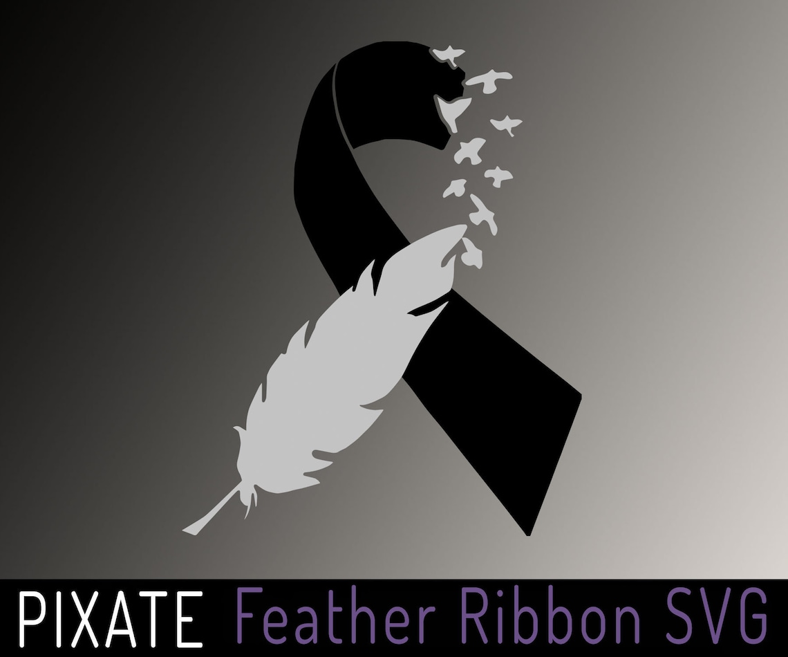 Birds Feather Ribbon SVG JPG PNG, Memorial Clipart, Memorial Ribbon ...