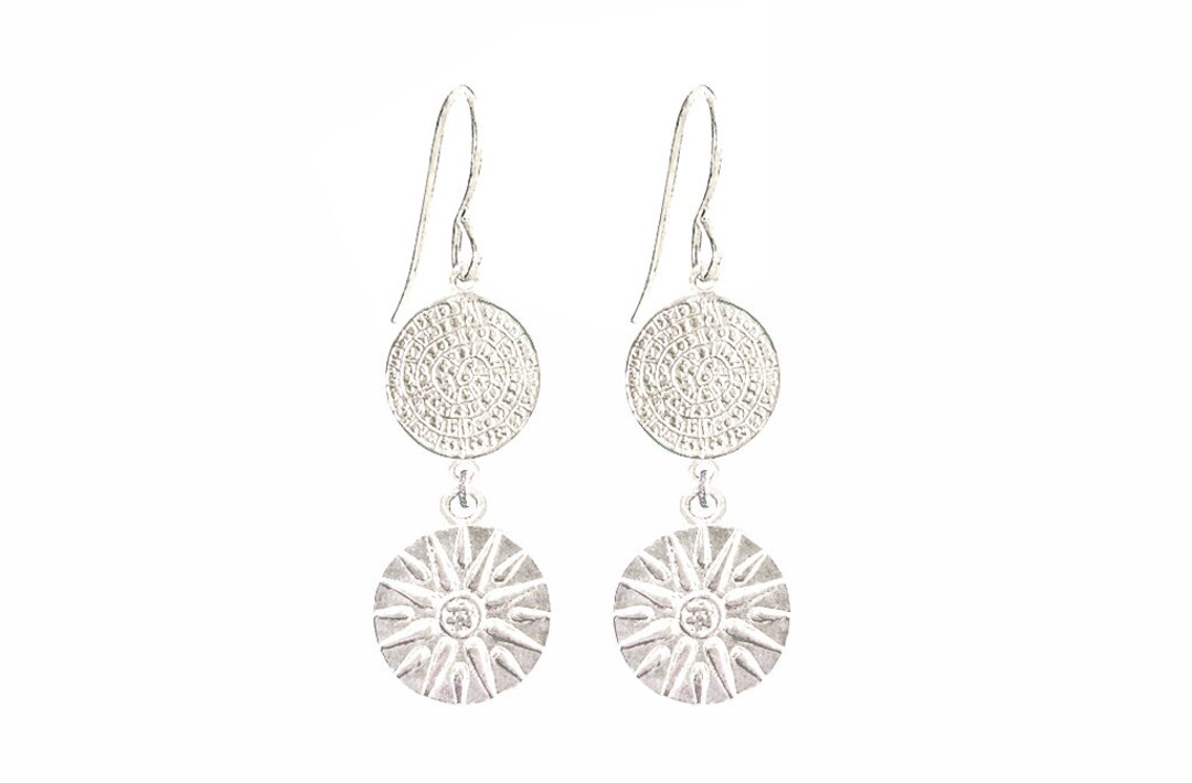 Greek Phaistos Disc With Vergina Sun Earrings, Greek Earrings, Greek ...
