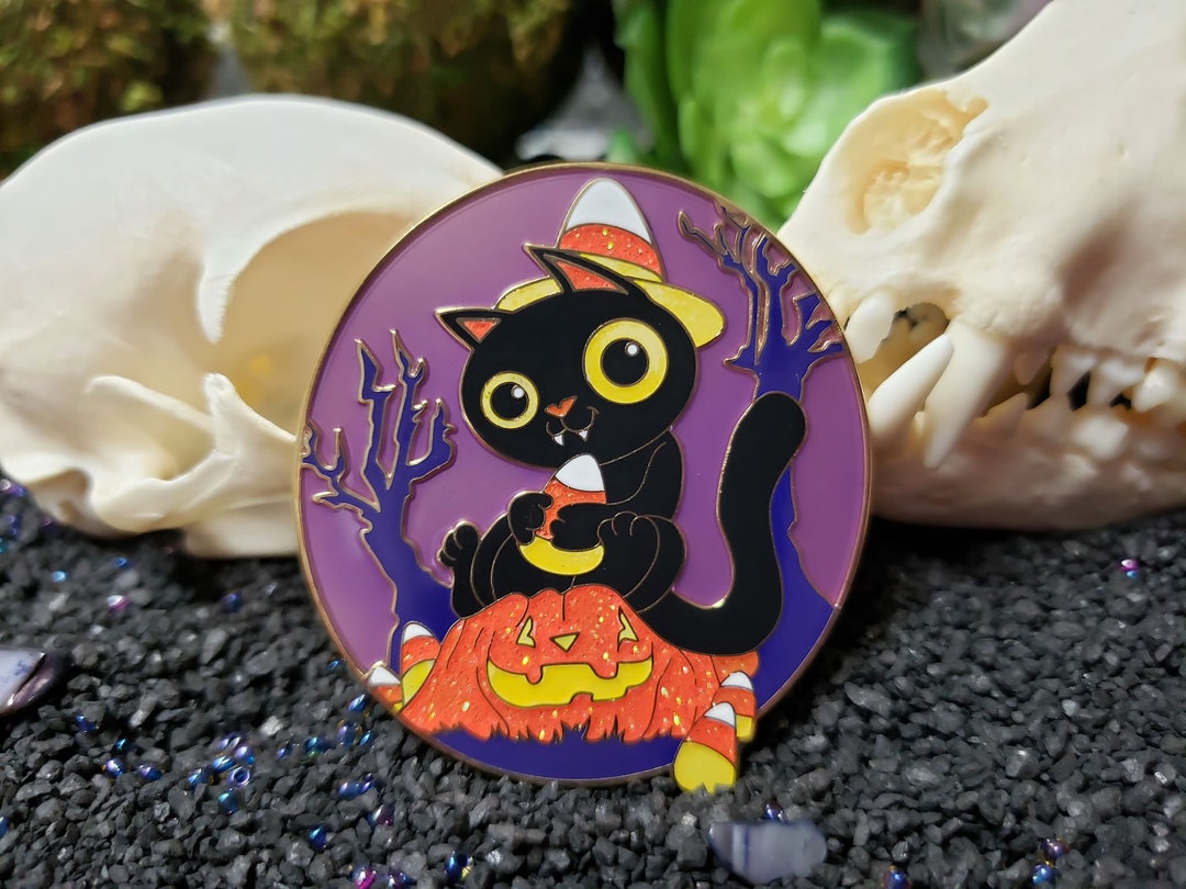 Spooky Black Cat Enamel Pin Pumpkin Glow in the Dark Candy Corn ...