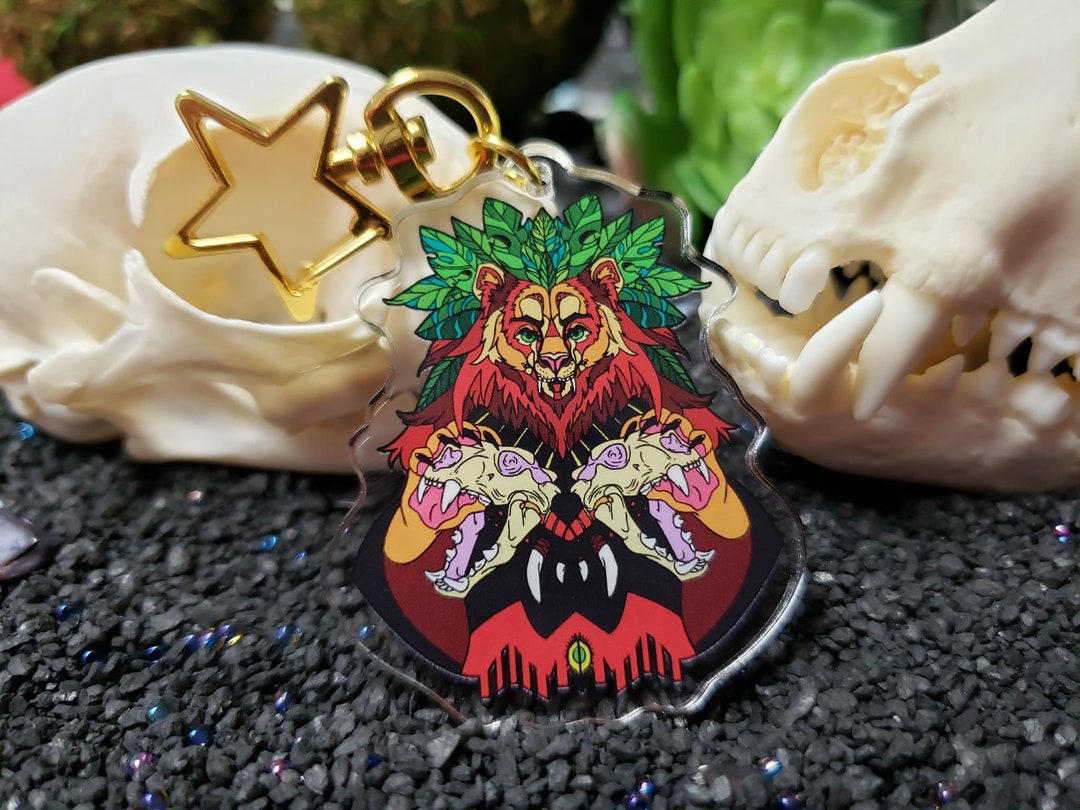 Lion Shaman With Moon Shaped Keychain - Acrylic Charm Saber Toothed ...