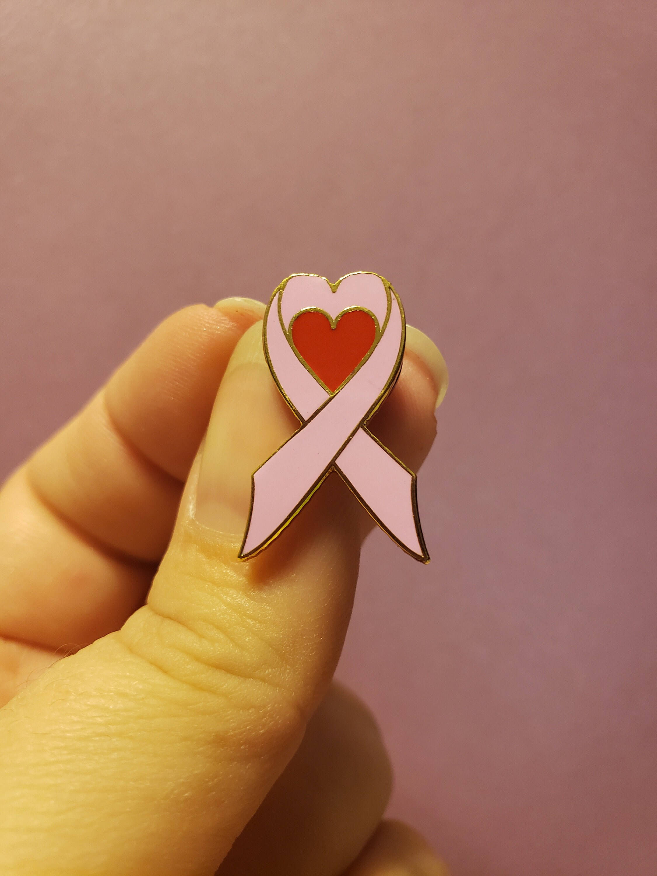 Heart Shaped Awareness Ribbon Enamel Pin Pink Breast | Etsy