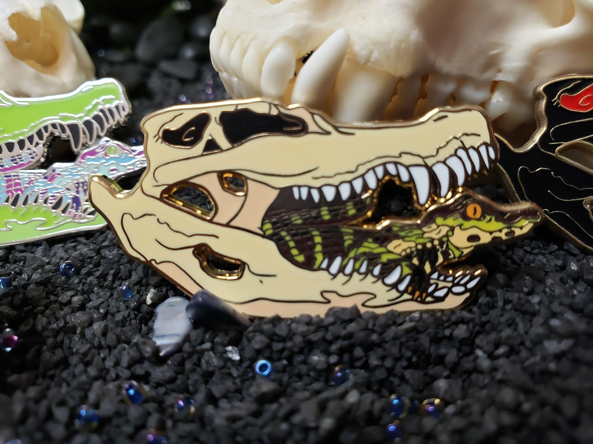 Alligator Enamel Pin Set - Gold Rainbow Metal Glow in the Dark Green ...