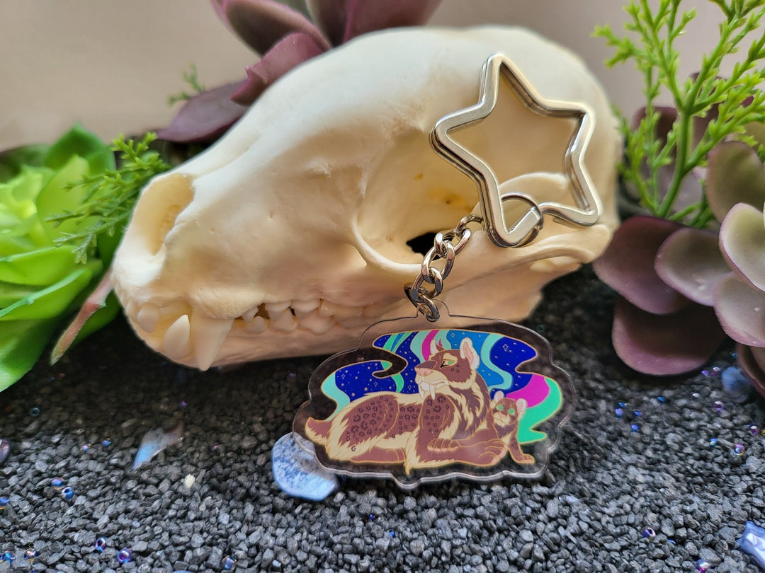 Smilodon With Star Shaped Keychain - Acrylic Charm Saber Toothed Tiger ...