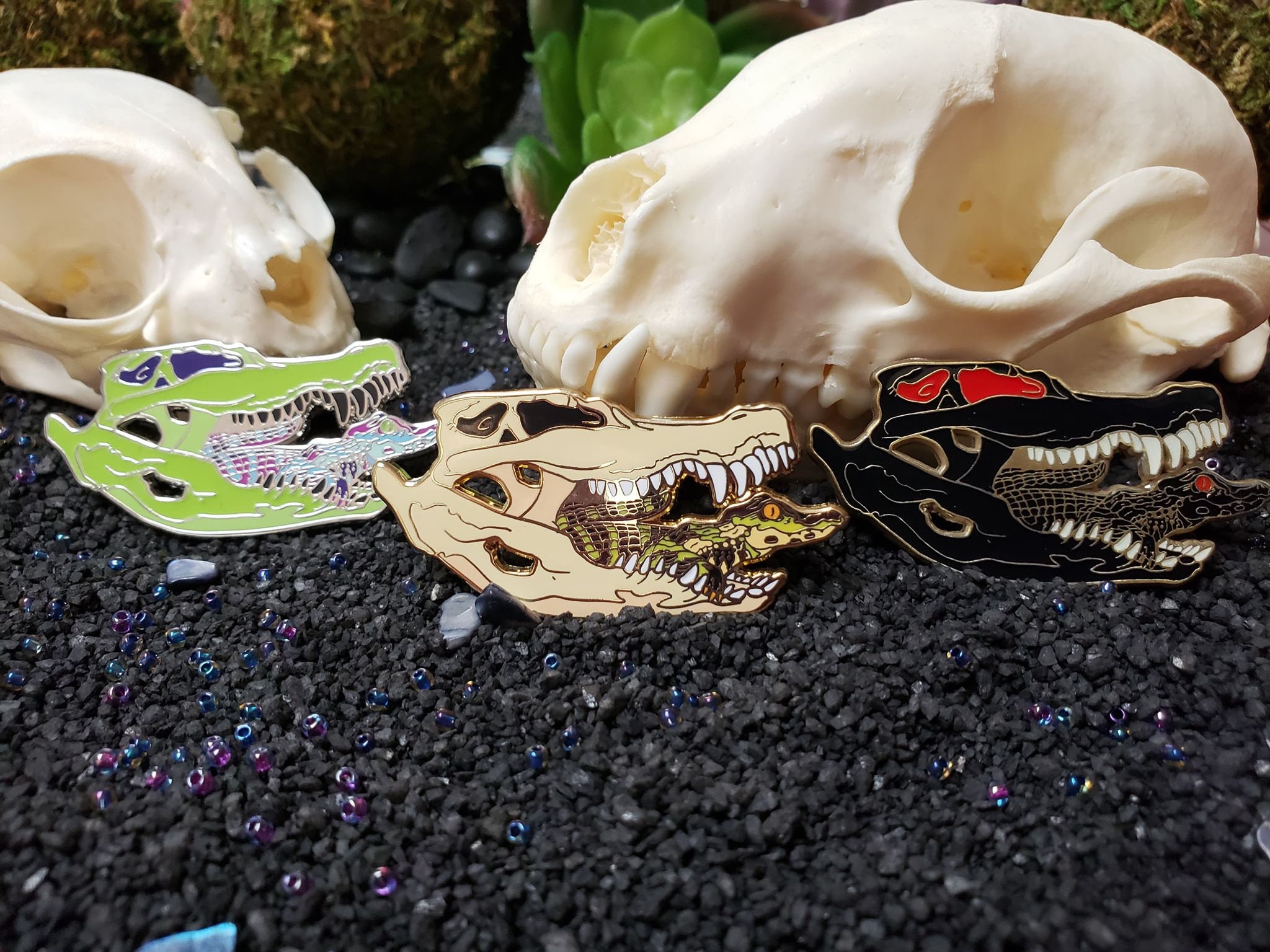 Alligator Enamel Pin Set Gold Rainbow Metal Glow in the Dark - Etsy