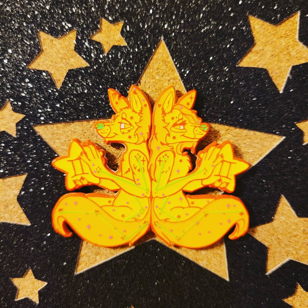 Gemini Zodiac Enamel Pin Wolf Wolves Constellation Enamel Pin Glow in ...