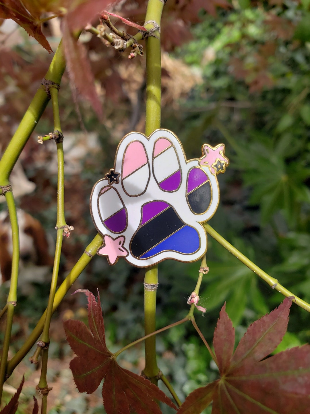 Paw - Sitive Genderfluid LGBTQ Sparkle Paw Shaped Enamel Lapel Pin ...