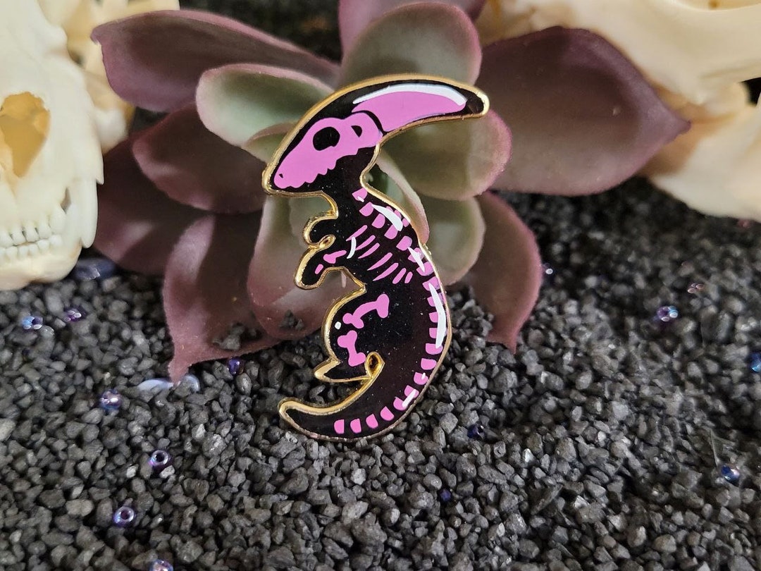 Parasaurolophus Enamel Pin Skeleton Candy Themed Lapel Pin Blue Skull ...