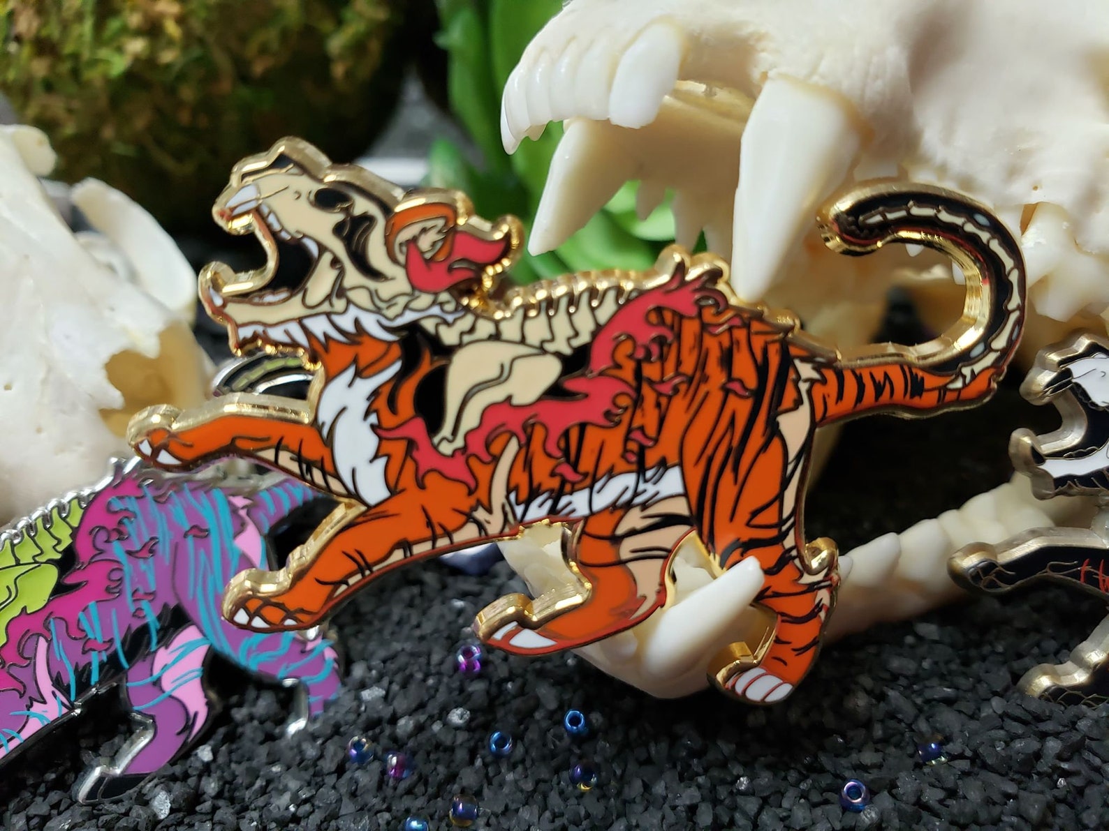 Natural Undead Tiger Enamel Pin Set - Antique Glow Orange Purple Blue ...