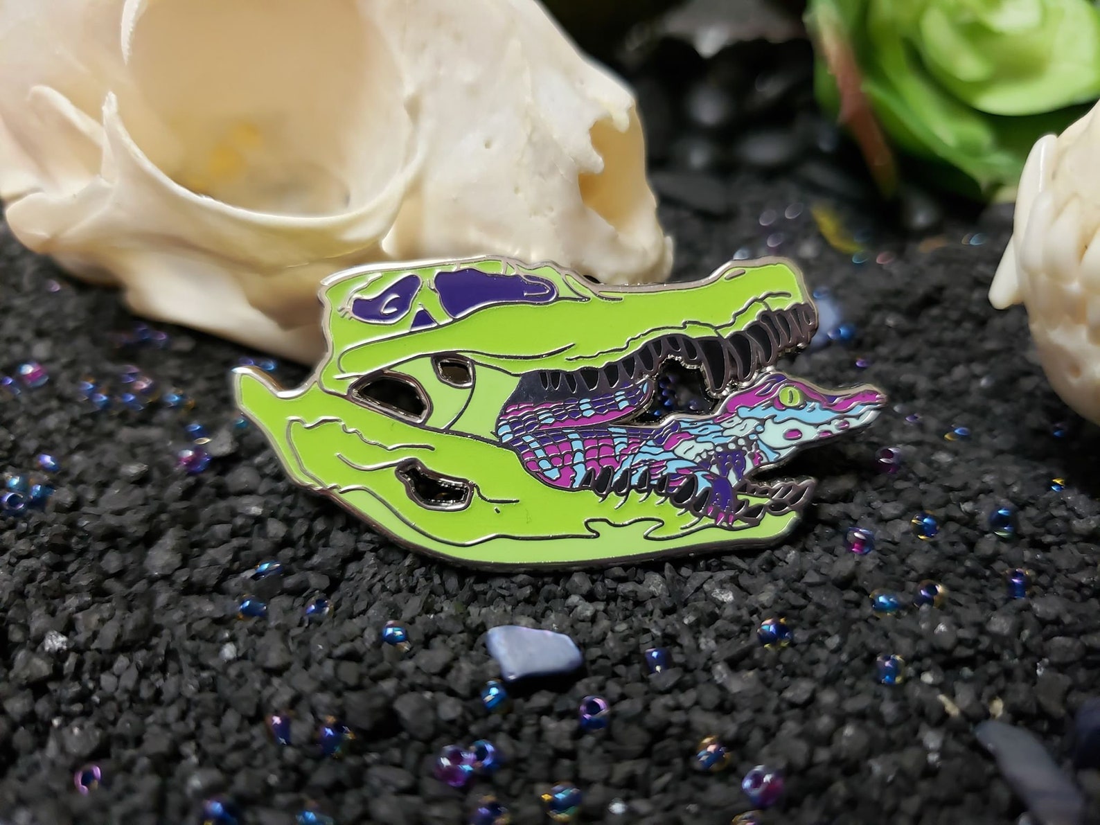 Alligator Enamel Pin Set - Gold Rainbow Metal Glow in the Dark Green ...