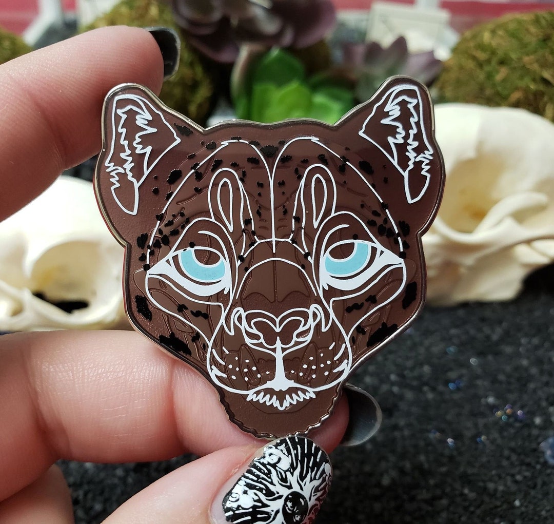 Snow Leopard Pin Set - Silver Metal Screen Print Bones Skull Big Cat ...