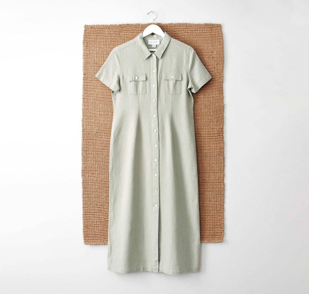 Vintage Linen Button Front Dress, 90s Maxi Shirtdress, S - Etsy