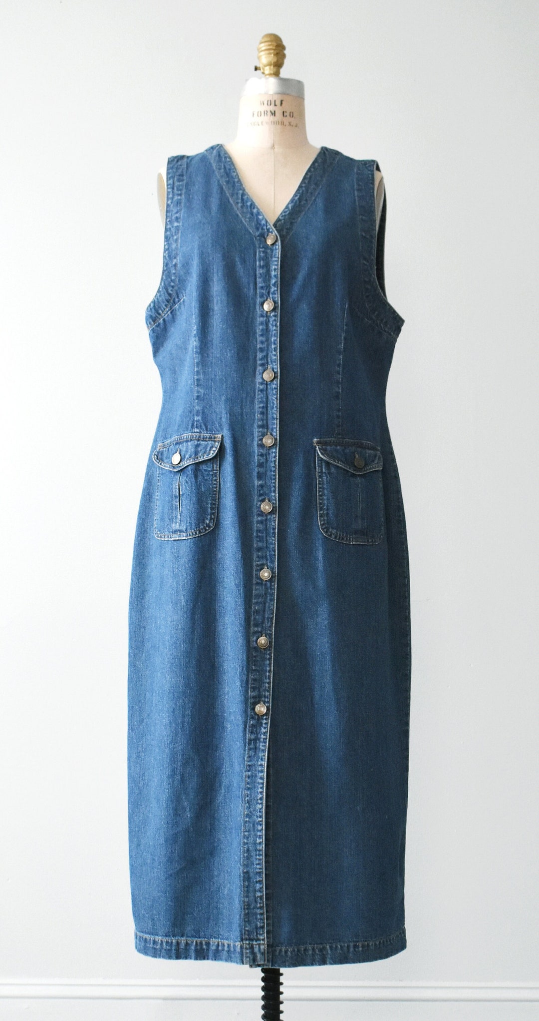 Vintage Denim Duster Dress, 90s Sleeveless Maxi Dress - Etsy