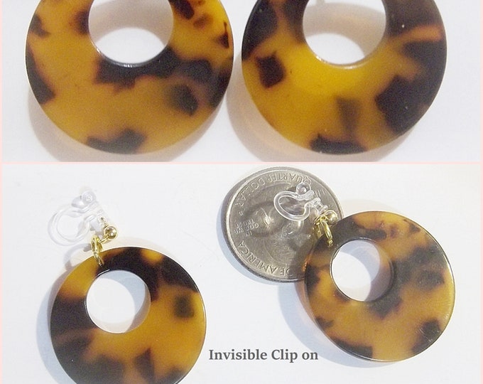 Invisible Clip On, 1-1/8" Tortoise Shell Resin Acetate Small Hoop Go-go ...