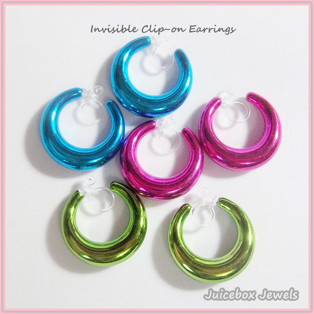 Invisible Clip-on, Metallic 1 Inch Open Hoop, Non-pierced Plastic Clip ...