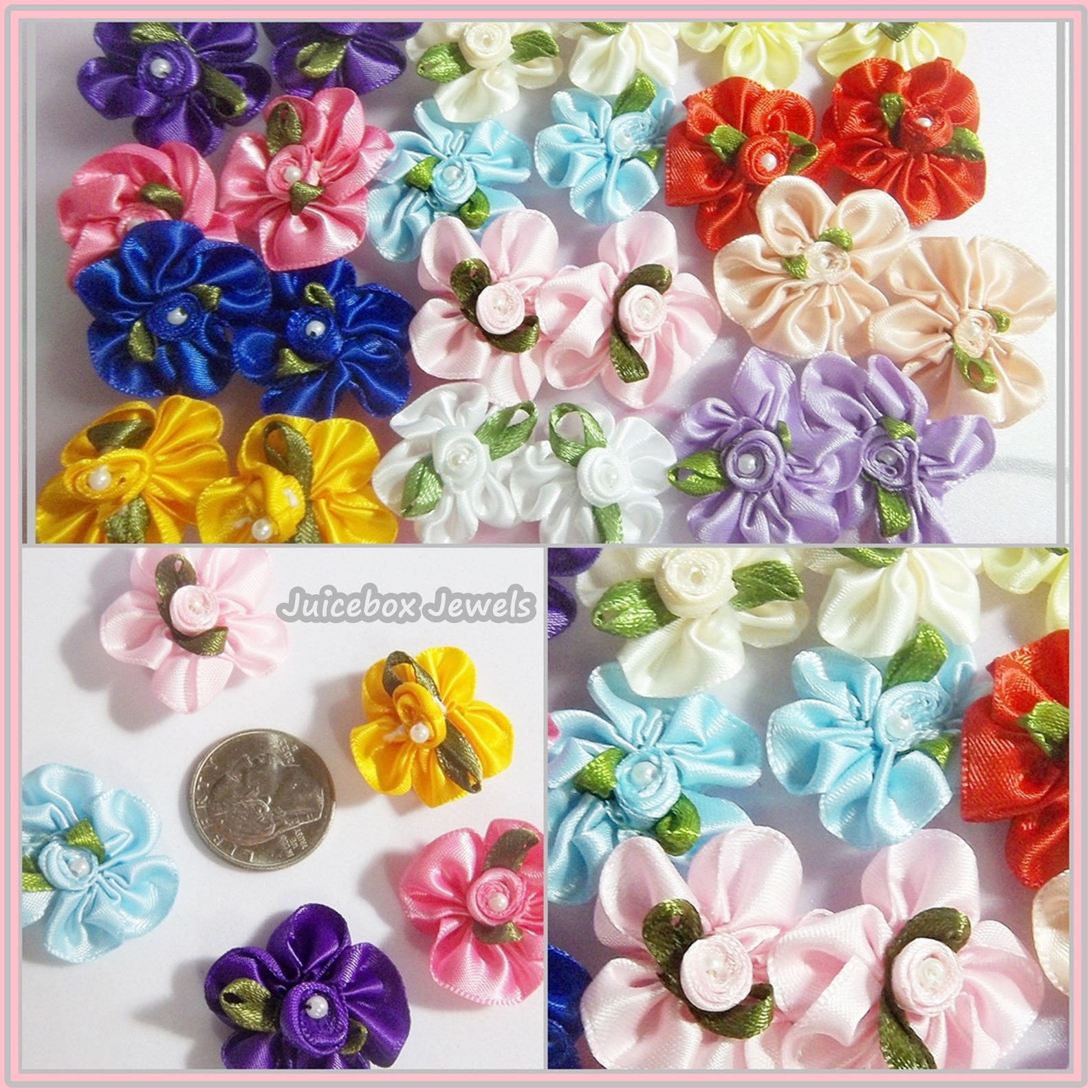 24pc Small Craft Bows, Satin Flowers With Rose Centers,hair Bows, Hair ...