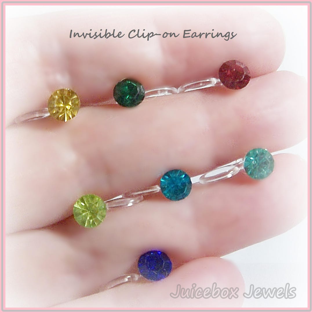 Invisible Clip-on 5mm Rhinestone,1 Pair Small Round Clip on Stud, Non ...