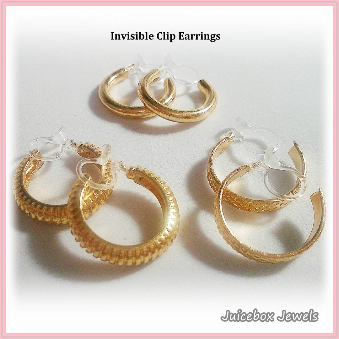 Invisible Clip-on Open Hoop, Gold Color Plated Non-pierced Invisible ...
