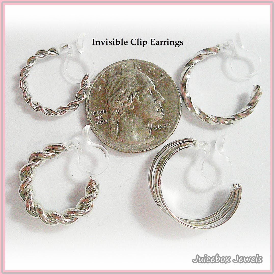 Invisible Clip-on Open Hoop, Silver Color Non-pierced Invisible Plastic ...