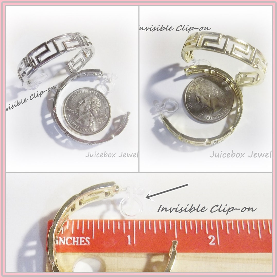 Invisible Clip On, 1-1/2 Inch Greek Symbol Open Hoop Earrings, Silver ...