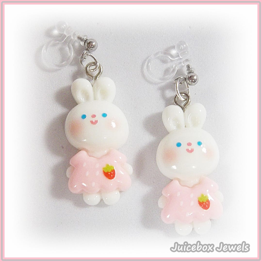 Invisible Clip on Bunny Rabbit Dangle Earrings,1-1/8 Inch Drop, Non ...