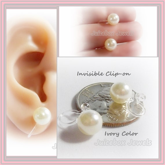 Invisible Clip on 8mm IVORY Faux Pearls Round Stud Non pierced Earrings No Metal Plastic Clip Hypoallergenic Bridal Wedding Y542 Etsy