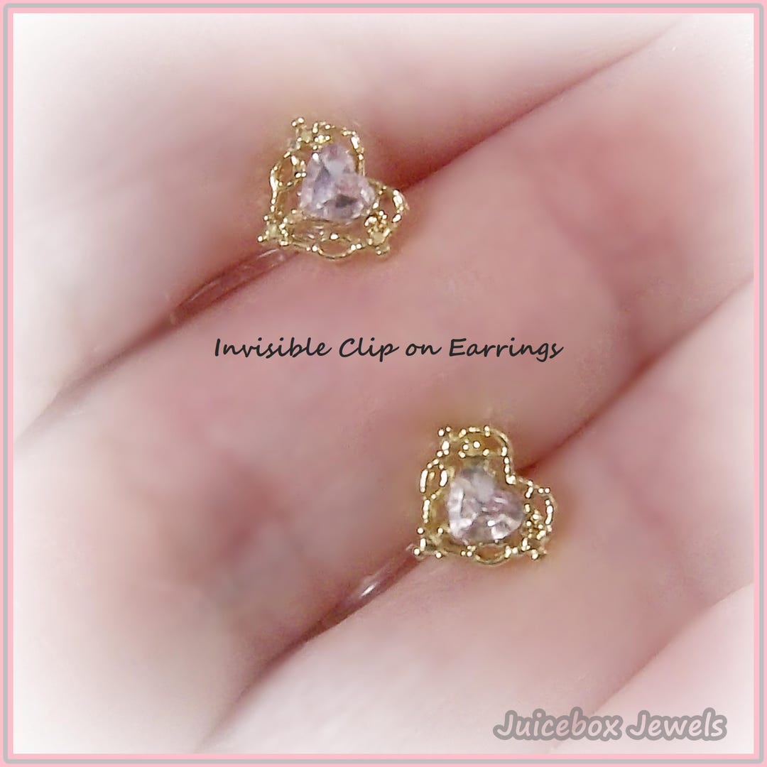 Invisible Clip-on 7mm Heart Faceted Tiny Pink Heart Rhinestone Stud ...