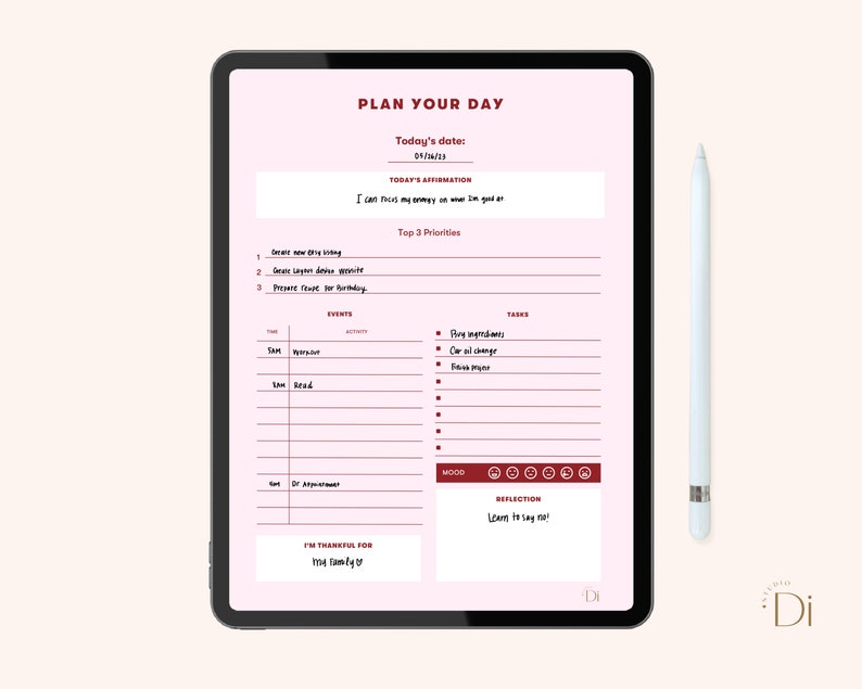 Plan Your Day Planner | Rose Daily Planner, Everyday Planner. Ideal ...