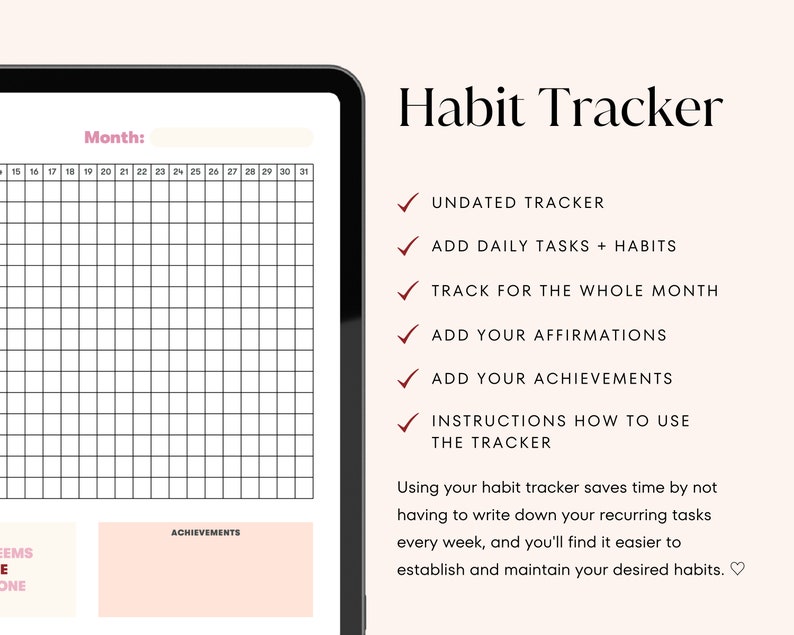 Daily Tasks & Habit Tracker Printable / Digital - Undated - Etsy