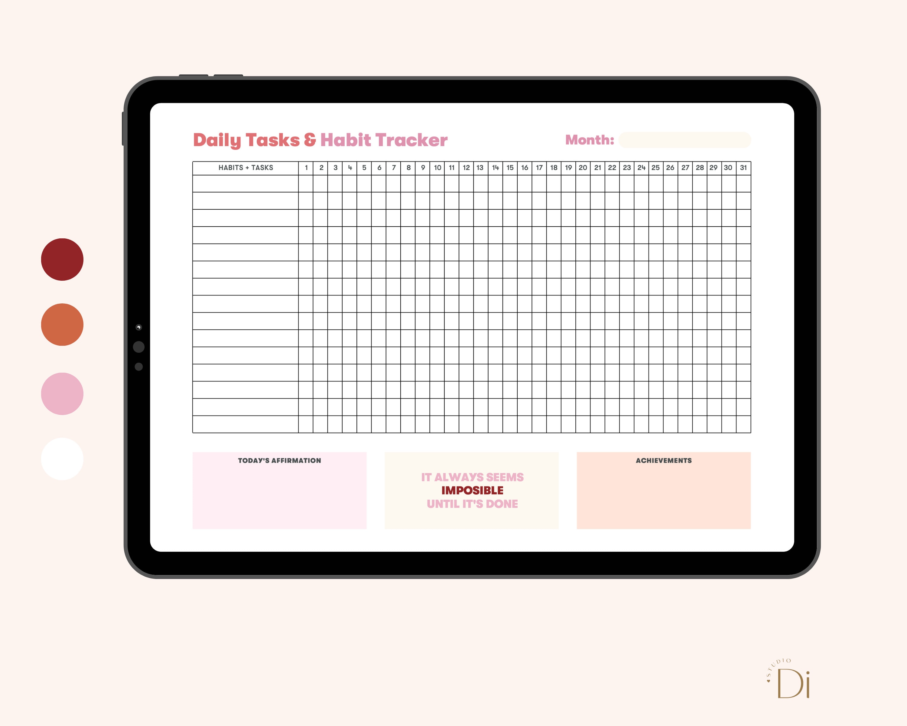 Daily Tasks & Habit Tracker Printable / Digital - Undated - Etsy