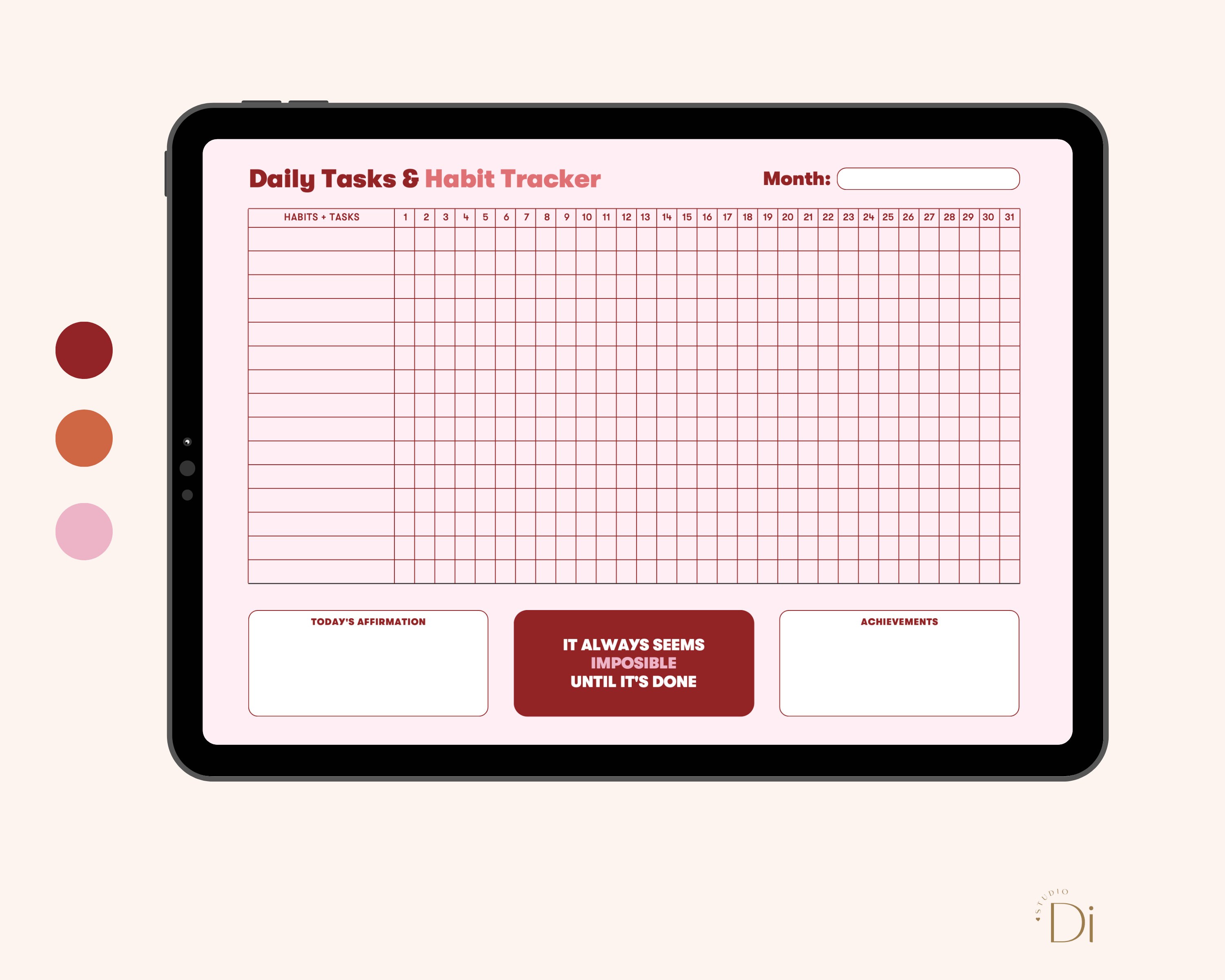 Daily Tasks & Habit Tracker Printable / Digital - Undated - Etsy