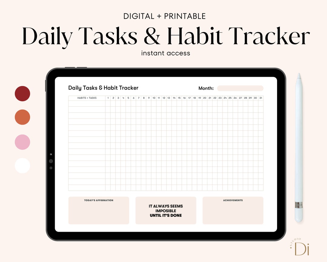 Daily Tasks & Habit Tracker Printable / Digital - Undated - Etsy