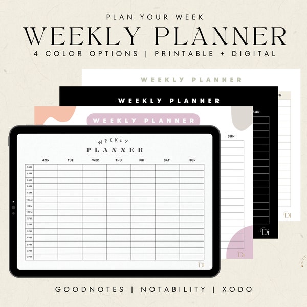 Digital Weekly Planner Digital Printable Goodnotes for iPad paste Color ...
