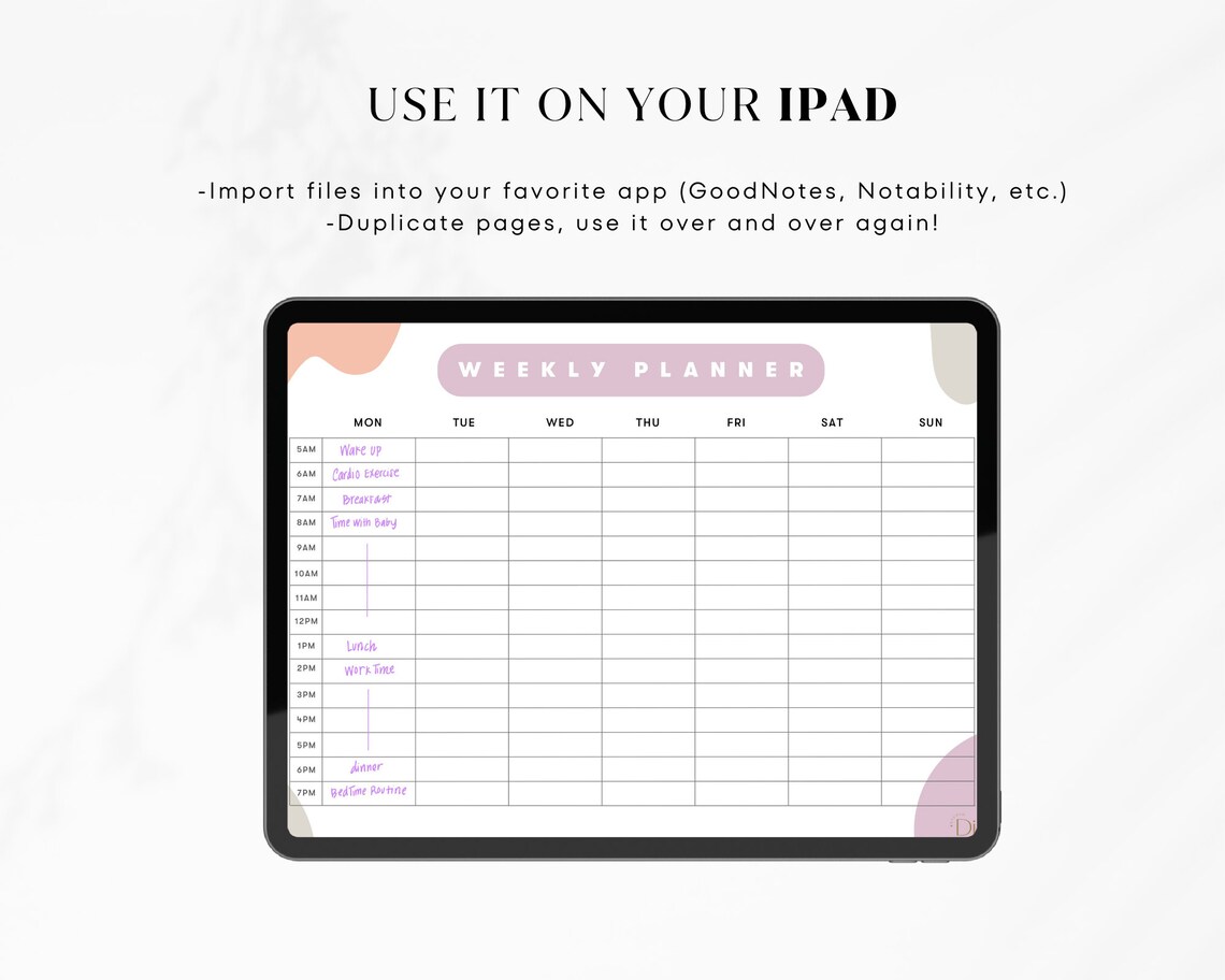 Digital Weekly Planner Digital Printable Goodnotes for iPad paste Color ...