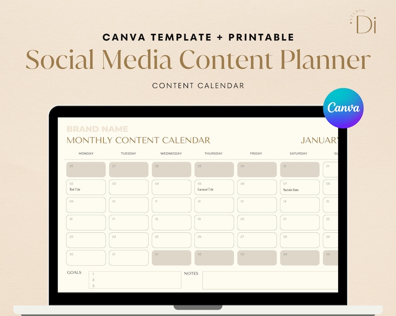 Social Media Content Planner - Canva Editable Template + PDF Printable ...