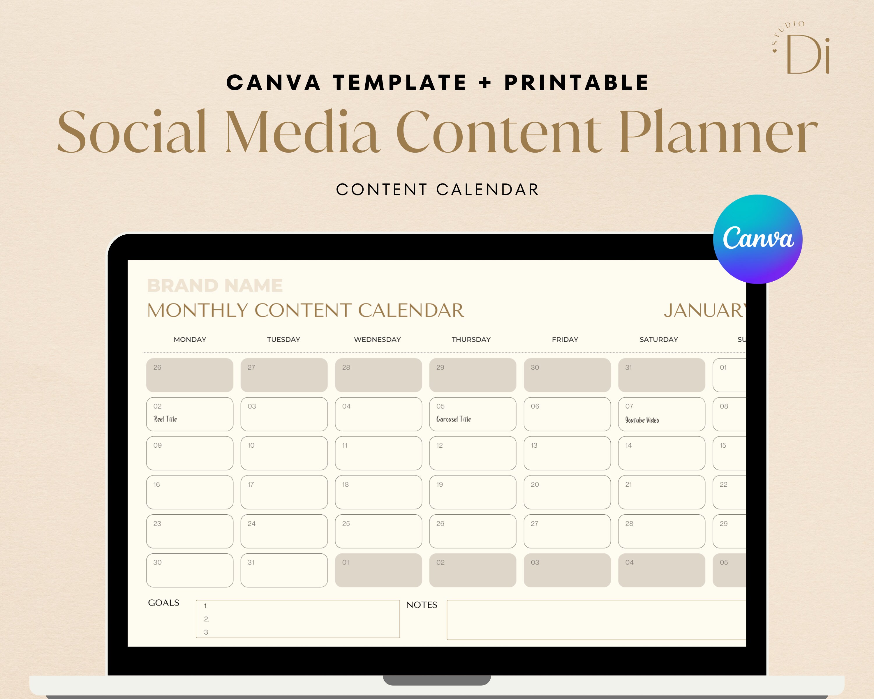 Social Media Content Planner - Canva Editable Template + PDF Printable ...