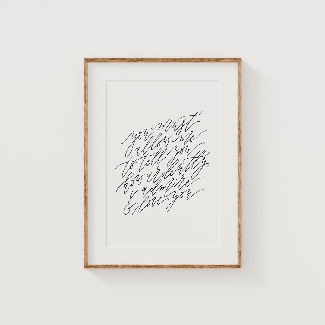 Jane Austen PRINTABLE Calligraphy Wall Art Pride and Prejudice Artwork ...