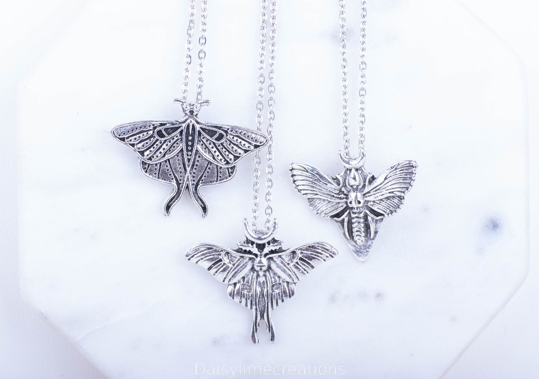 Moth Necklace Moon Phase Moth Necklace Unisex Necklace Men's Necklace ...