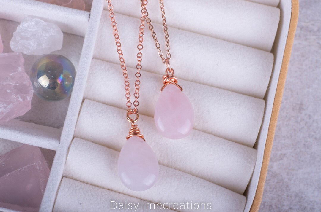 Delicado collar de cuarzo rosa/colgante de cuarzo rosa/collar - Etsy España