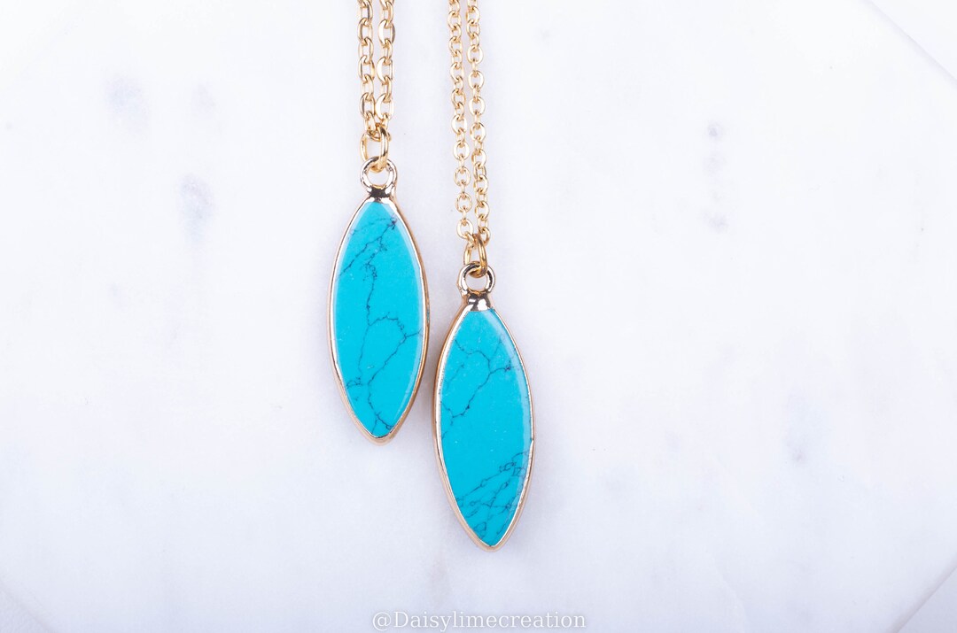 Turquoise Pendant Necklace 18K Gold Plated Chain Necklace Ladies Gift ...