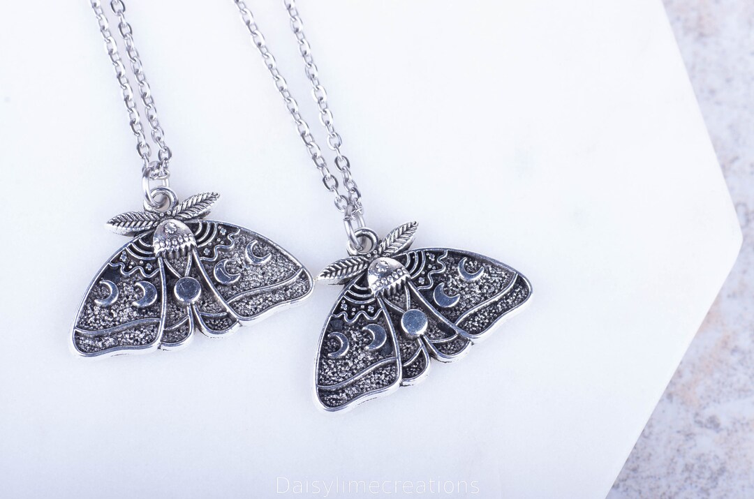 Moon Phase Moth Necklace Stainless Steel Chain Necklace Unisex Necklace ...