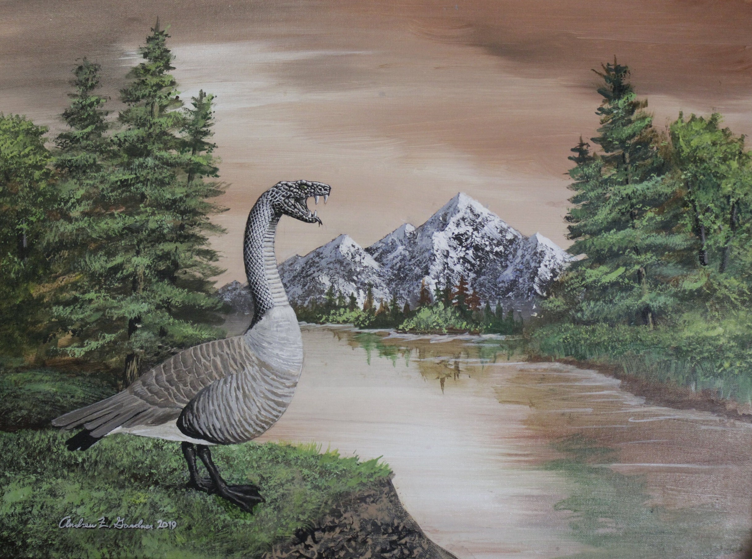SNOOSE Snake-headed Goose Surrealism Fantasy Art Acrylic - Etsy