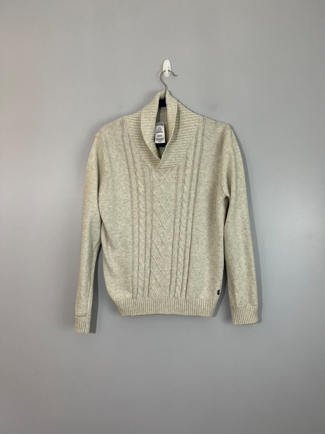 Izod 100% Cotton Greige Sweater With Folded Collar - Etsy