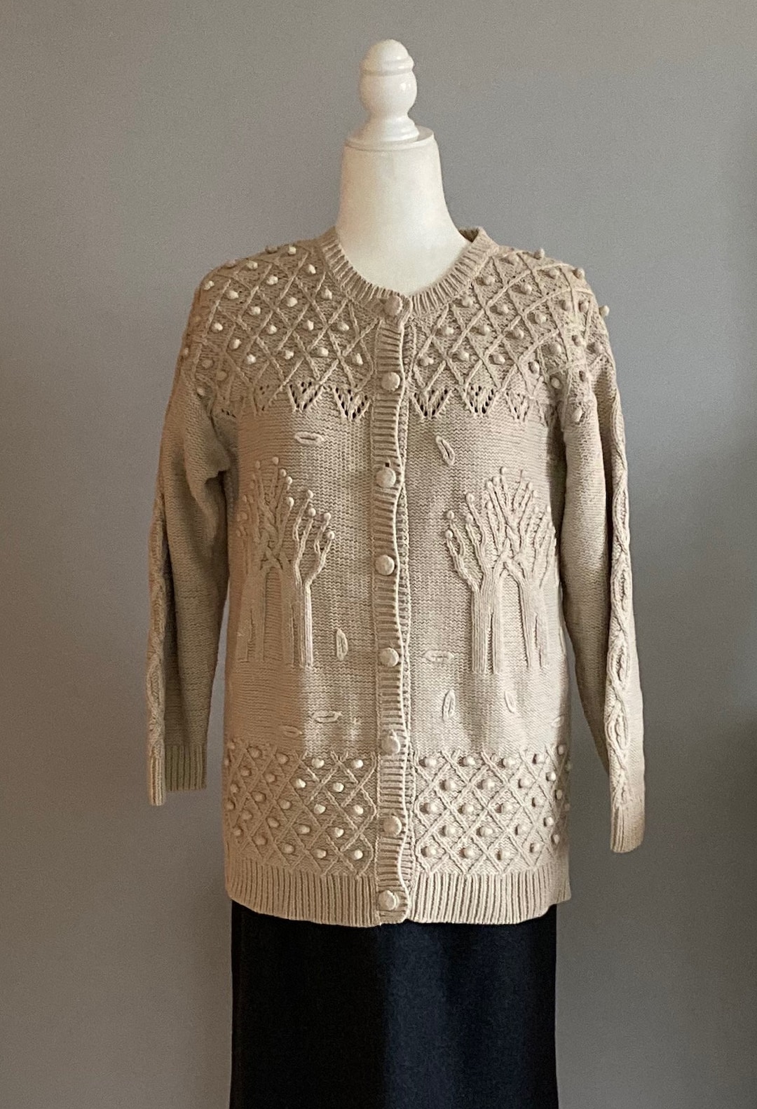 Unique Vintage Detailed Greige Cardigan - Etsy