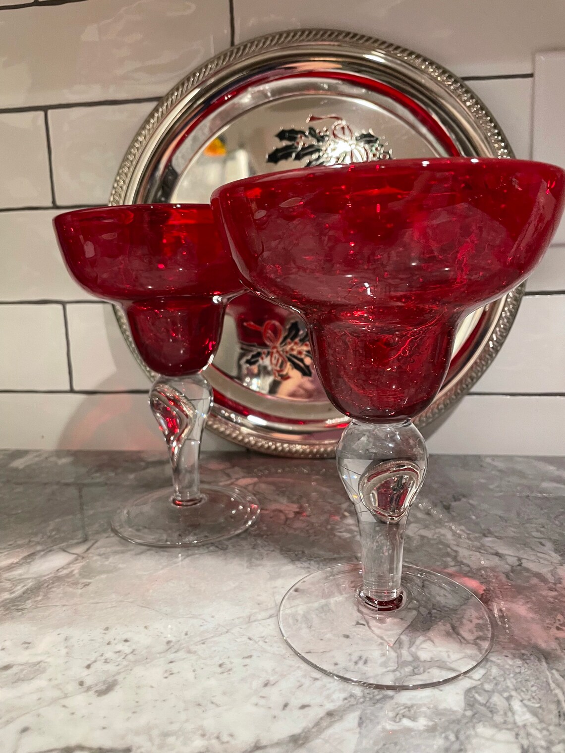 Ruby Red Margarita Barware Gift Frozen Clear Stem | Etsy