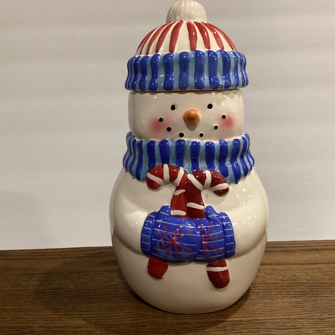 Vintage Smiling Snowman Cookie Jar, MSRF Inc, Christmas Holiday Decor ...