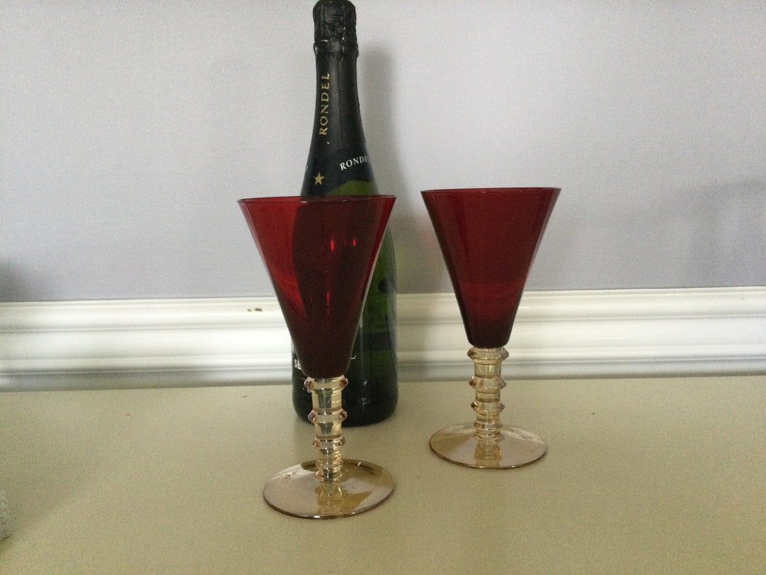 Ruby Red Crystal Iridescent Glasses, Italy Stemware, Si-an Cristallerie ...