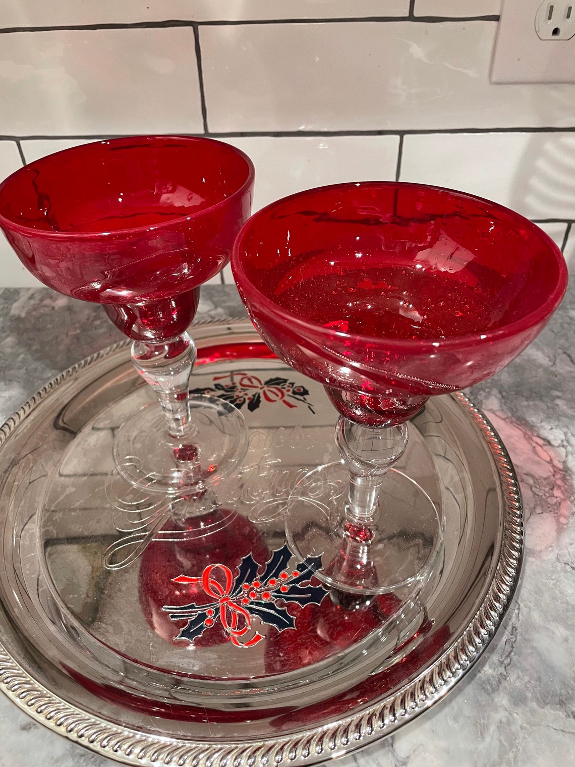 Ruby Red Margarita Barware Gift Frozen Clear Stem | Etsy