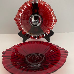 Red Anchor Hocking Ruby Red Glass Old Cafe 8” Tab Handle Ribbed Dish ...