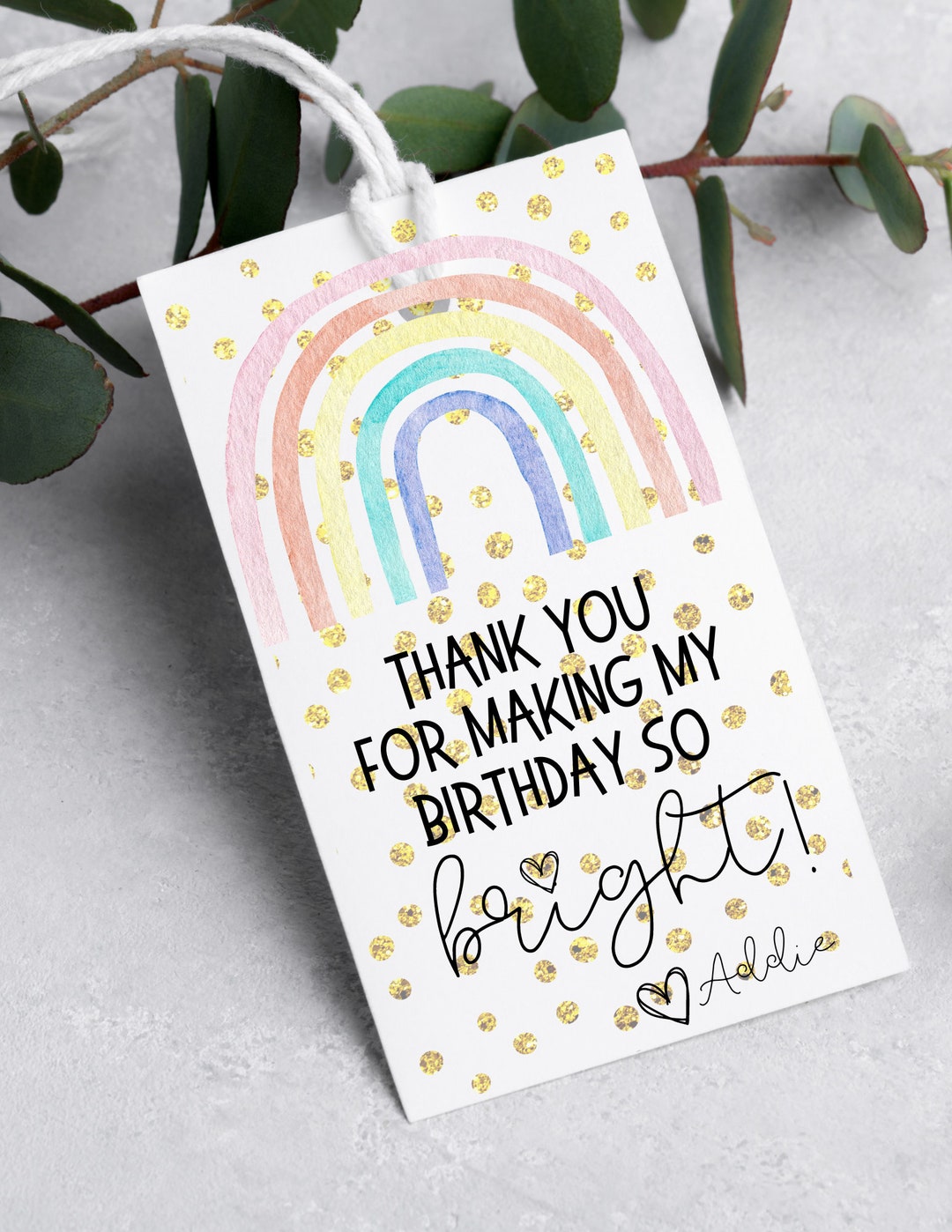 Bright Birthday Party Favor Tag, Bright Birthday Gift Tag, Rainbow ...